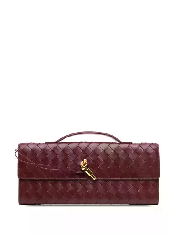 Bottega Veneta 2012-2026 Lambskin Intrecciato Andiamo Clutch Bag - Red