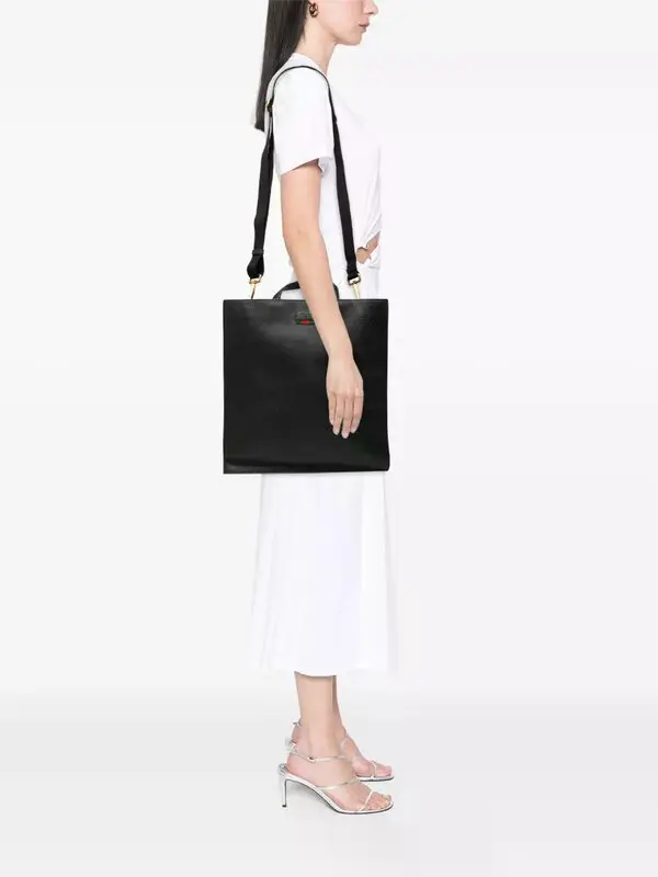 Gucci 2000-2015 Grained Calfskin Web Vertical Tote Satchel - Black