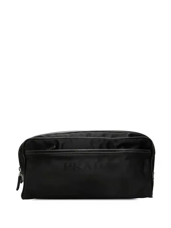 Prada 2013-2026 Saffiano Trimmed Re Nylon Travel Pouch - Black