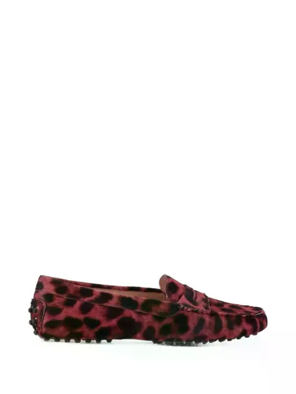 TOD'S Leopard-print Gommino Loafers - Red
