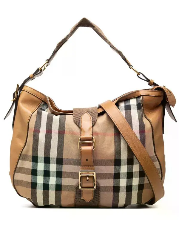 Burberry 2000-2017 Medium House Check Canvas Ashwood Hobo Satchel - Neutrals