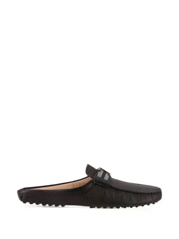 TOD'S T Timeless Pebbled Leather Mules - Brown