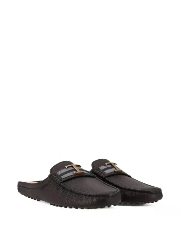 TOD'S T Timeless Pebbled Leather Mules