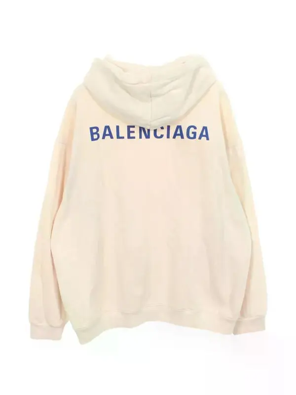 Balenciaga 2000s Logo Print Cotton Hoodie - Neutrals