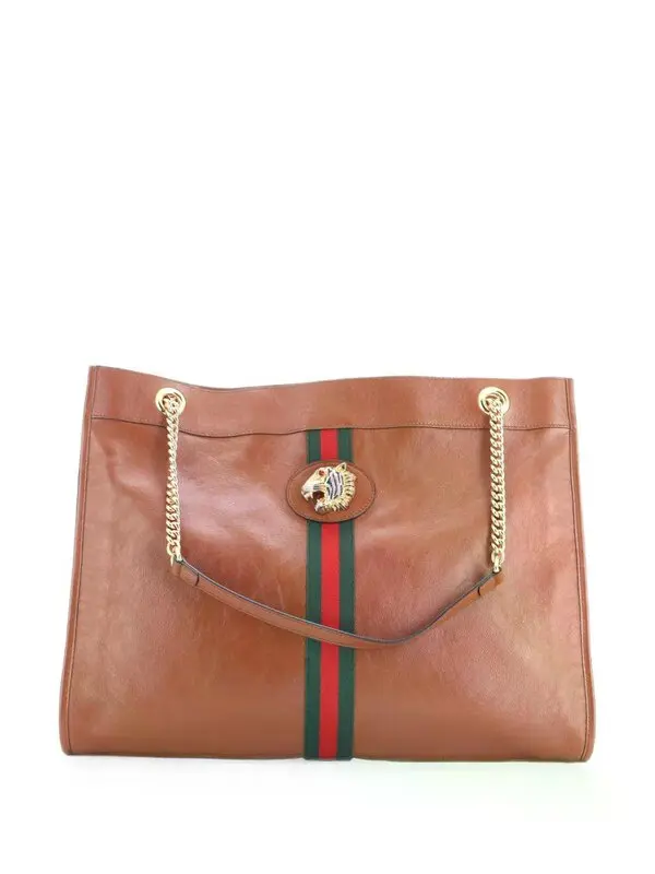 Gucci Rajah Chain Leather Large Tote Bag - Brown
