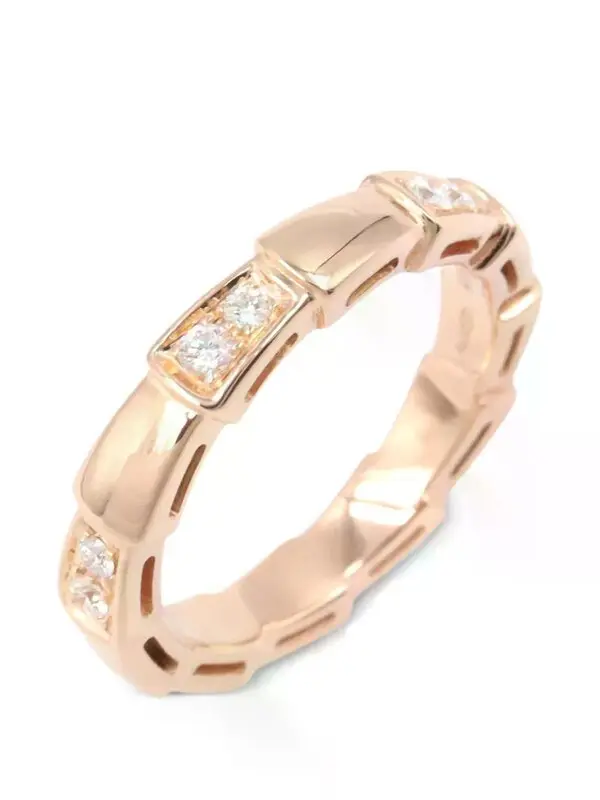 BVLGARI 18k Rose Gold Diamond Serpenti Viper Ring - Pink