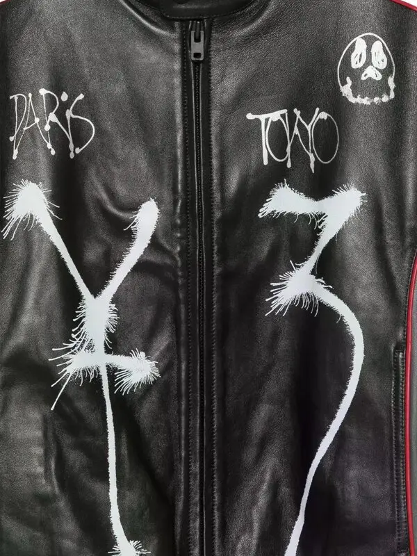 Y3 Graffiti Print Leather Jacket