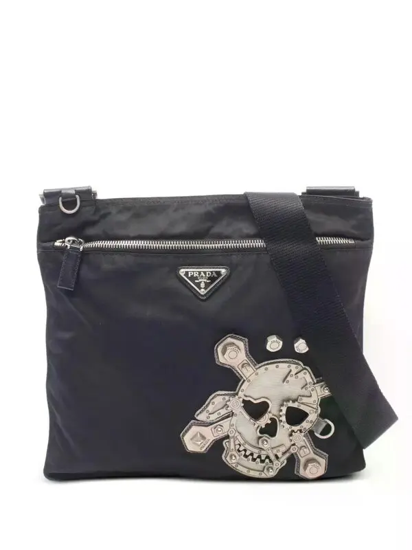Prada Skull Stud Shoulder Bag - Black