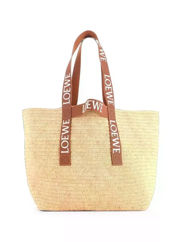 Loewe Fold Logo Strap Raffia Medium Tote Bag - Neutrals