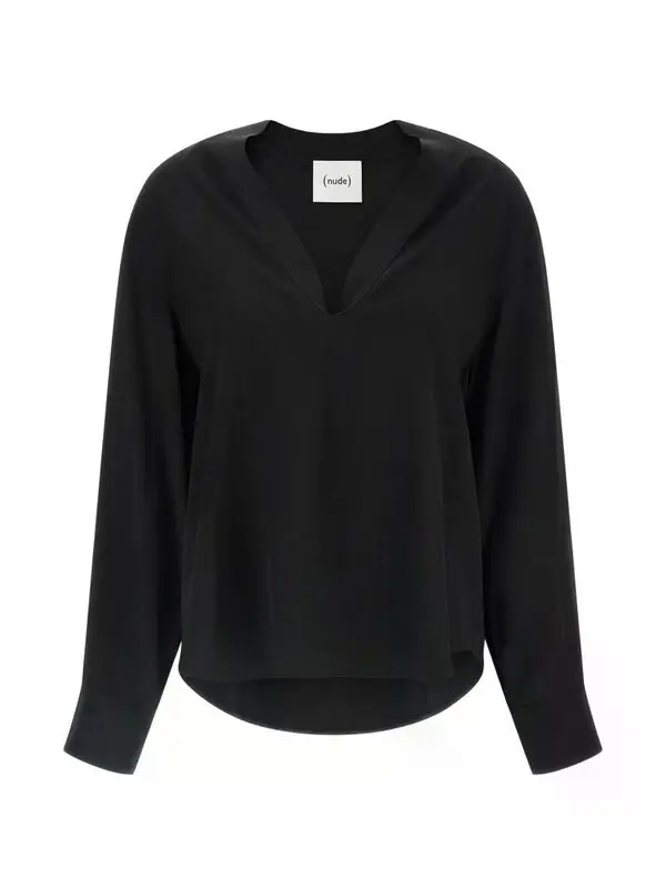 NUDE V-neck Long-sleeve Blouse - Black
