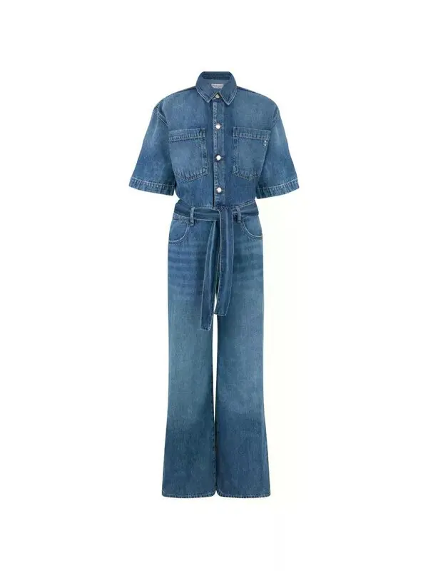 ICON DENIM LOS ANGELES Belted Short-sleeve Denim Jumpsuit - Blue