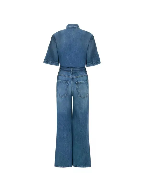 ICON DENIM LOS ANGELES Belted Short-sleeve Denim Jumpsuit