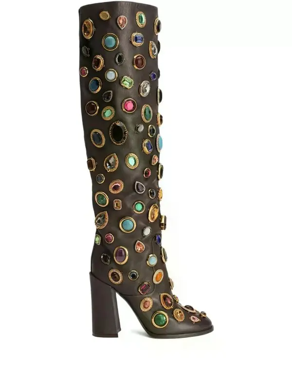 Dolce & Gabbana 105mm Stone-embellished Boots - Brown