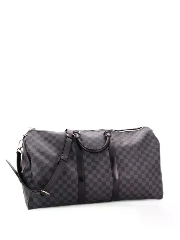 LOUIS VUITTON Keepall Bandouliere Bag Damier Graphite 55 Travel Bag - Black