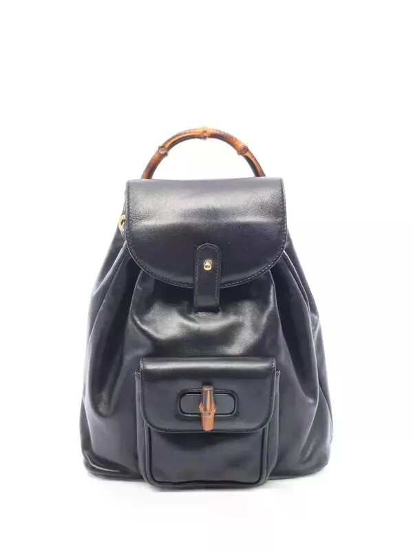 Gucci 2000s Bamboo Line Leather Backpack - Black