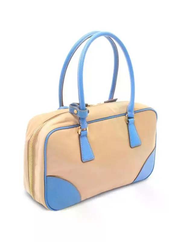 Prada Two-tone Triangle Logo Handbag - Neutrals