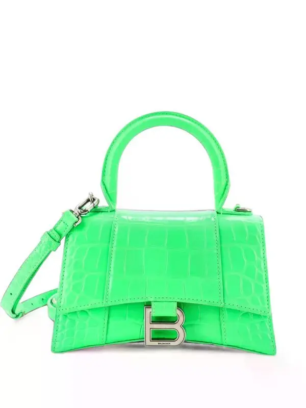 Balenciaga Hourglass Top Handle Bag Crocodile Embossed Leather Xs Satchel - Green