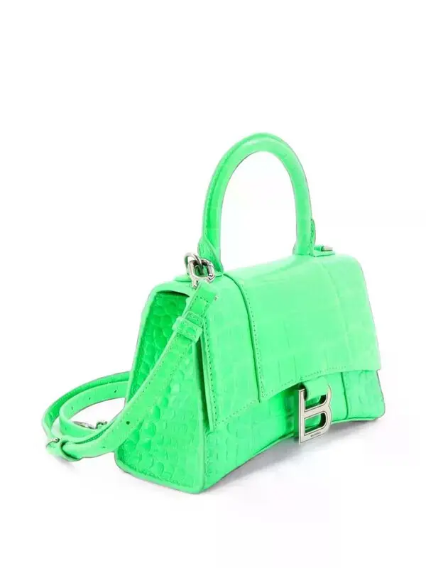 Balenciaga Hourglass Top Handle Bag Crocodile Embossed Leather Xs Satchel - Green