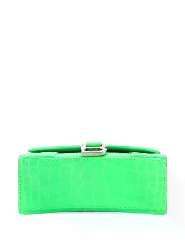 Balenciaga Hourglass Top Handle Bag Crocodile Embossed Leather Xs Satchel - Green