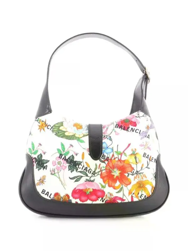 Balenciaga X Gucci The Hacker Project Jackie 1961 Flora Canvas Small Hobo Bag - Black