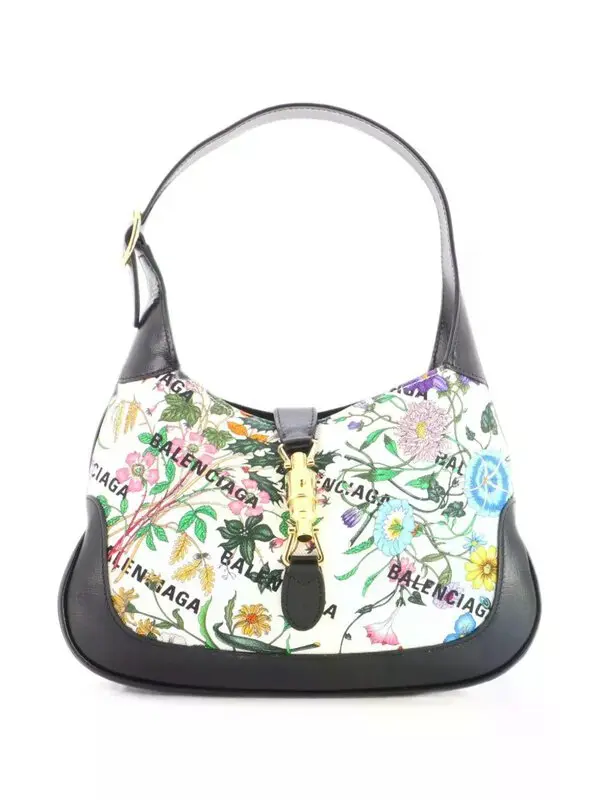 Balenciaga X Gucci The Hacker Project Jackie 1961 Flora Canvas Small Hobo Bag - Black