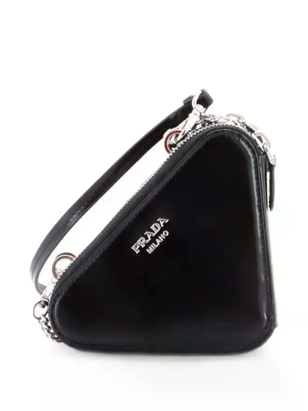Prada Triangle Double Pouch Crystal Embellished Satin Mini Crossbody Bag - Black