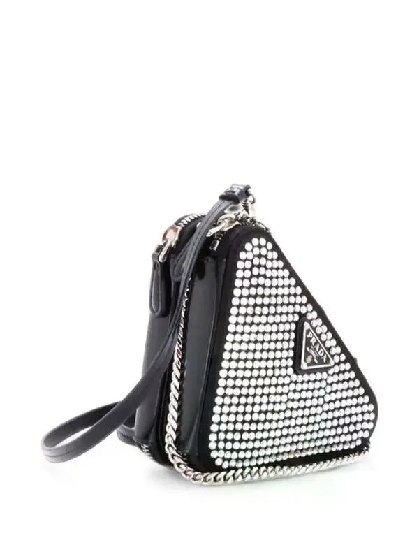 Prada Triangle Double Pouch Crystal Embellished Satin Mini Crossbody Bag