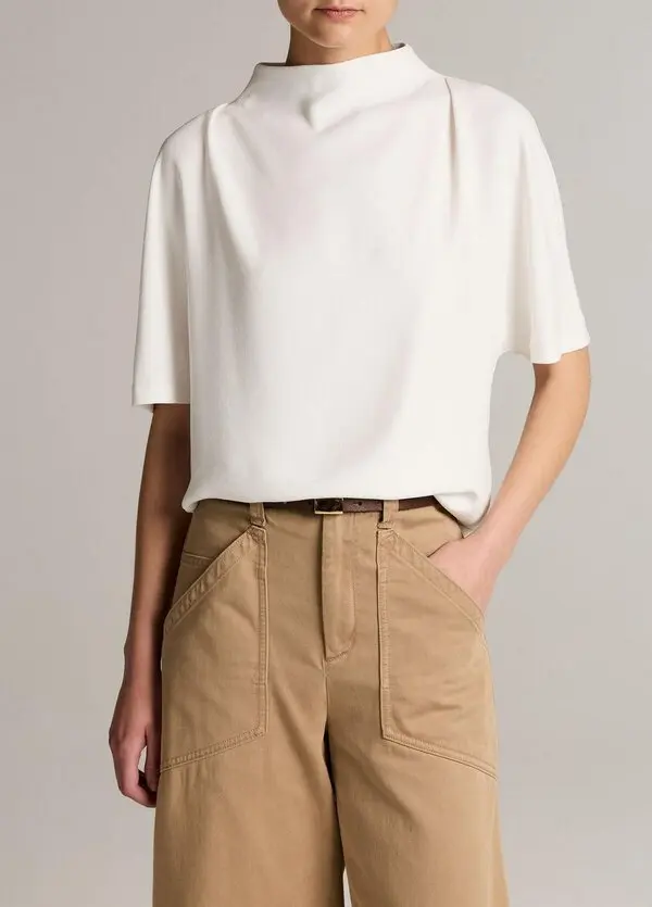 Vince Draped Crepe Funnel-neck Top - Off White