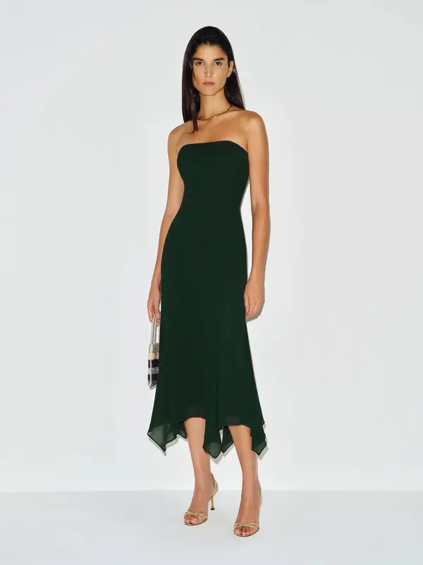 REFORMATION Strapless Floral Print Midi Dress - Green