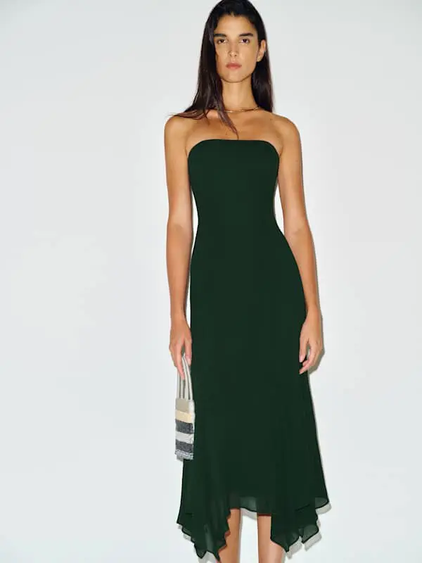 REFORMATION Strapless Floral Print Midi Dress - Green
