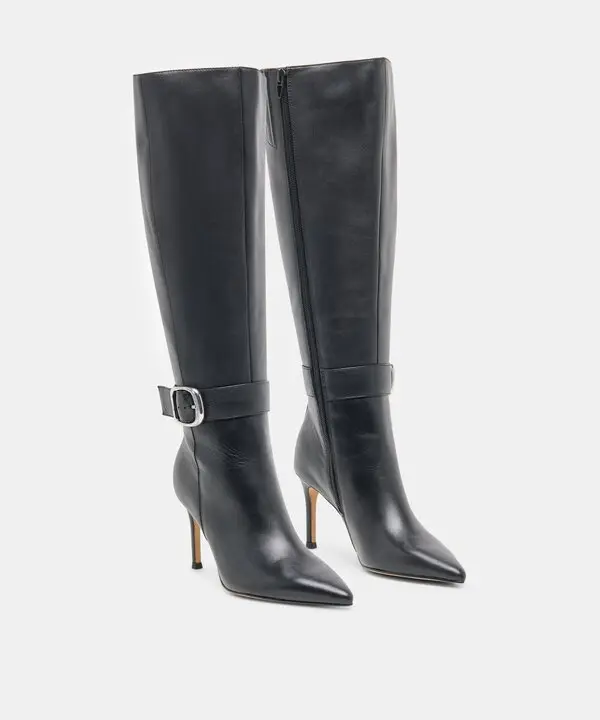 DOLCEVITA Kinzy Wide Calf Knee-high Stiletto Boots - Black Leather