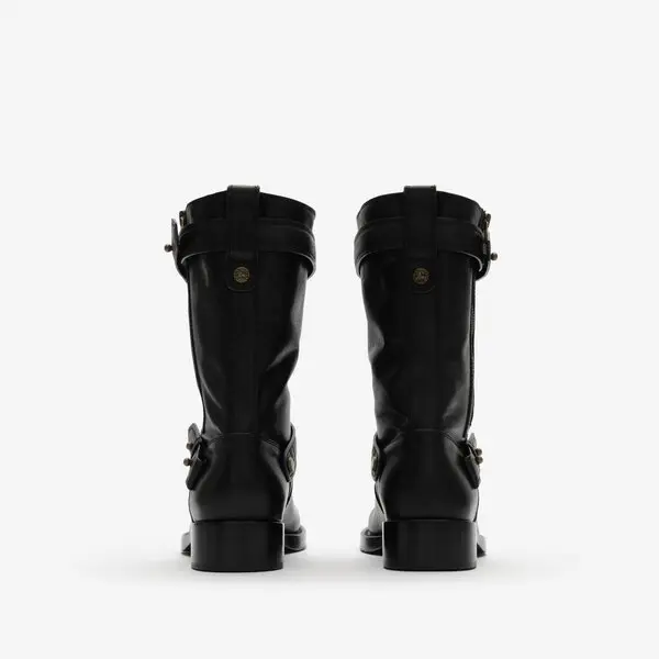 Burberry Leather Kent Biker Boots With Stud Detailing