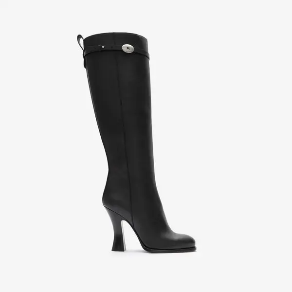 Burberry Leather Pillar Knee-high Boots - Black