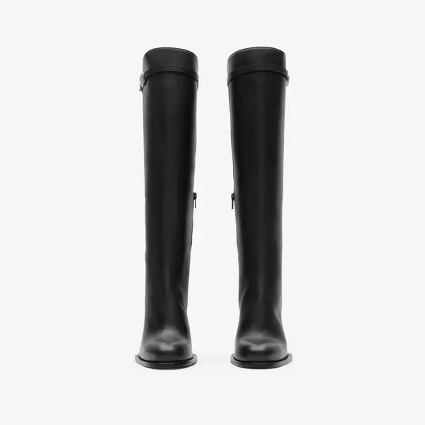 Burberry Leather Pillar Knee-high Boots - Black