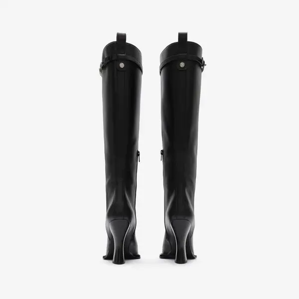 Burberry Leather Pillar Knee-high Boots - Black
