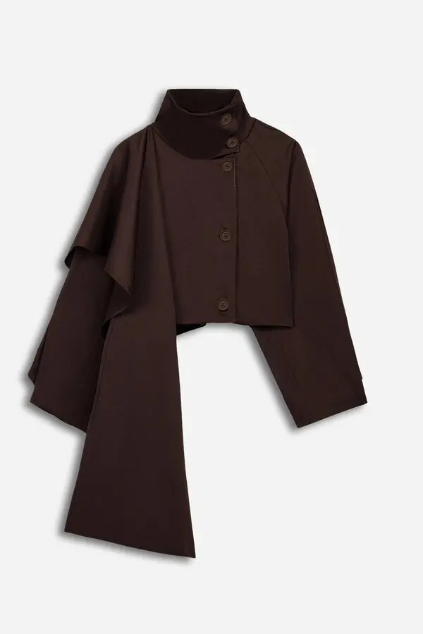 NOCTURNE Shawl Detail Stand Collar Trench Coat - Black