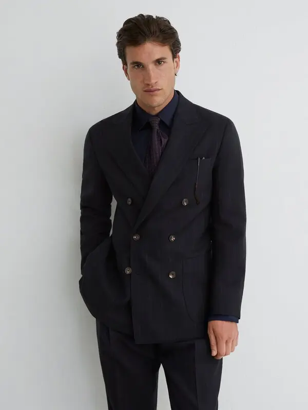 REISS Valley Classic Fit Wool Double-breasted Pinstripe Suit Blazer
