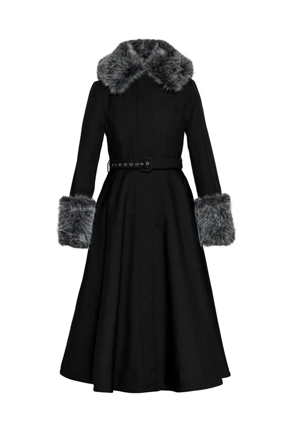 RAINSISTERS Winter Coat With Removable Faux Fur: Frosted Muse - Black