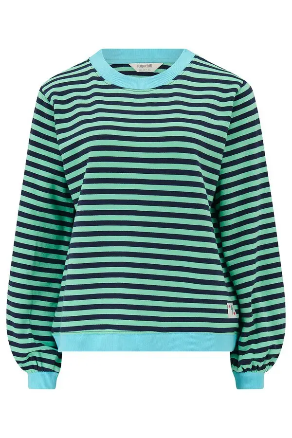 SUGARHILL BRIGHTON Mindy Blouson Sleeve Sweatshirt Navy Stripe - Green