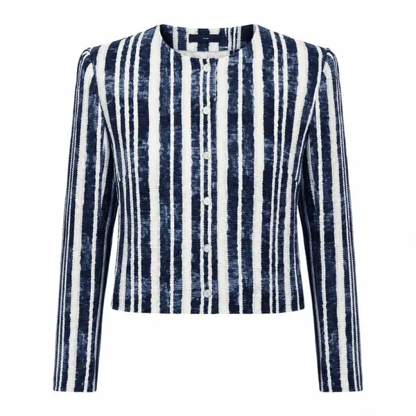 EXQUISE Achille Crew Neck Padded Shoulder Cropped Jacket - Blue