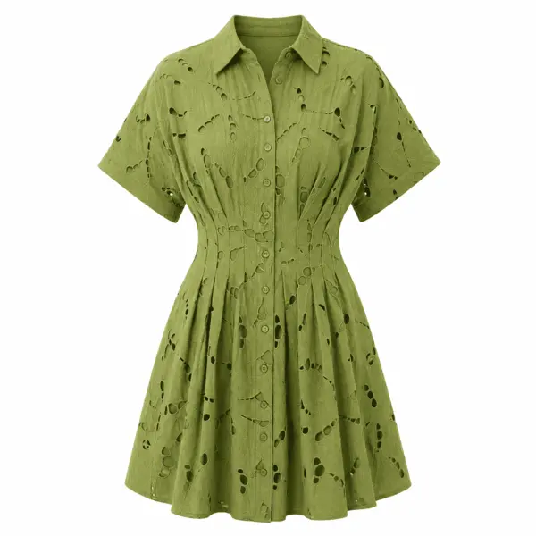 EXQUISE Angevin Slim Short Sleeve Mini Dress-khaki - Green