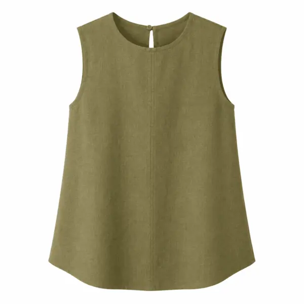 EXQUISE Almira Crew Neck Linen Blouse Khaki - Green