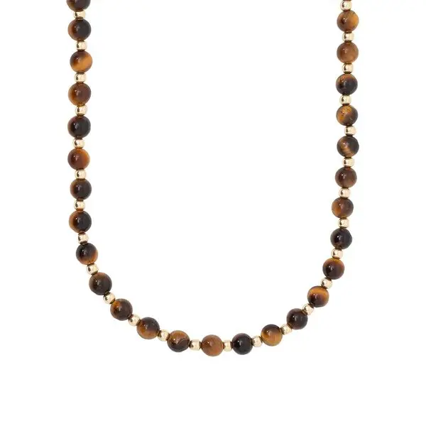 BECKET + QUILL Tiger's Eye & Gold Bead Necklace - Brown