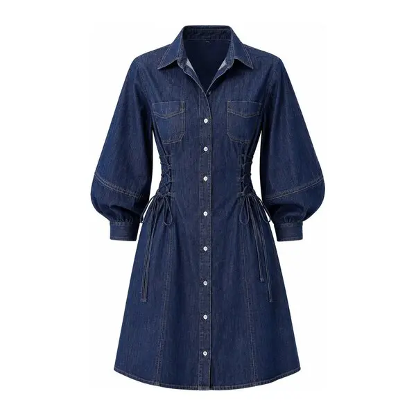 EXQUISE Adilene Long Sleeve Denim Mini Dress - Blue