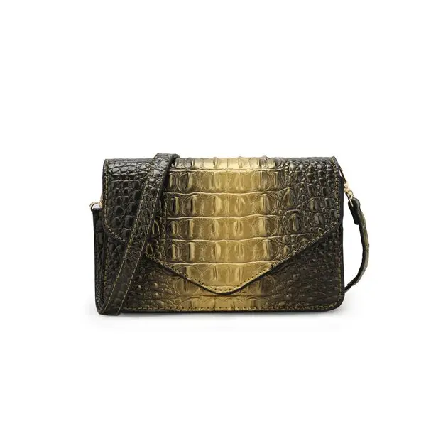 MKF COLLECTION - J'OMOR Vanta Croc-embossed Saddle Bag - Gold