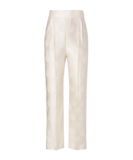 Valentino Garavani Polka-dot Silk Jacquard Slim Pants - White