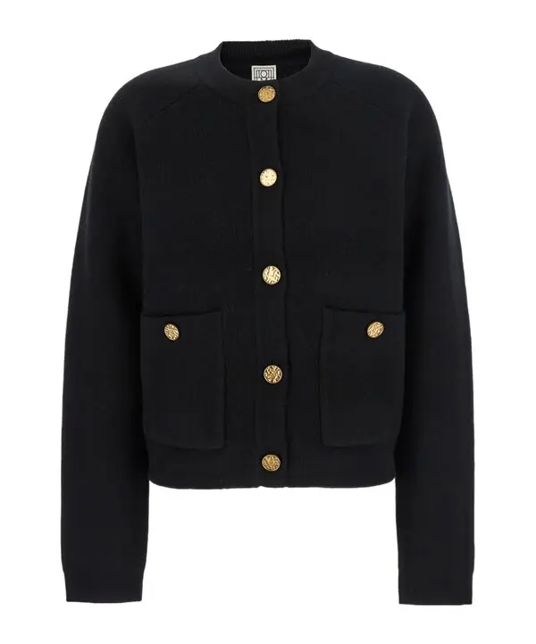 TOTEME Long Sleeved Crewneck Knitted Cardigan - Black