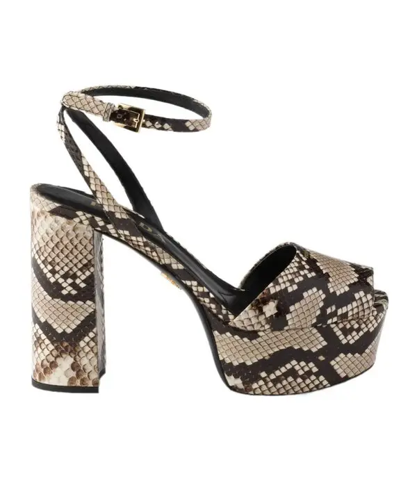 Prada Python-print Ayers Leather Platform Sandals - Black