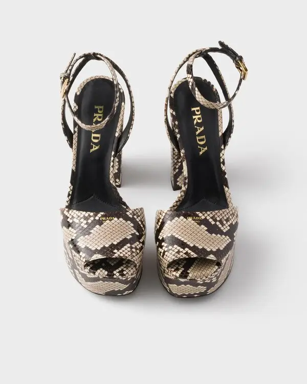 Prada Python-print Ayers Leather Platform Sandals