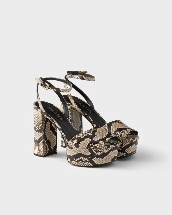 Prada Python-print Ayers Leather Platform Sandals